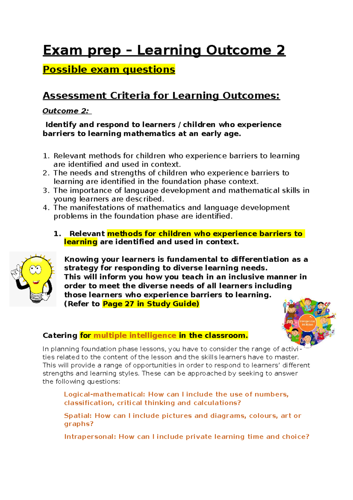 Roles of teachers - Help help - Exam prep – Learning Outcome 2 Possible ...