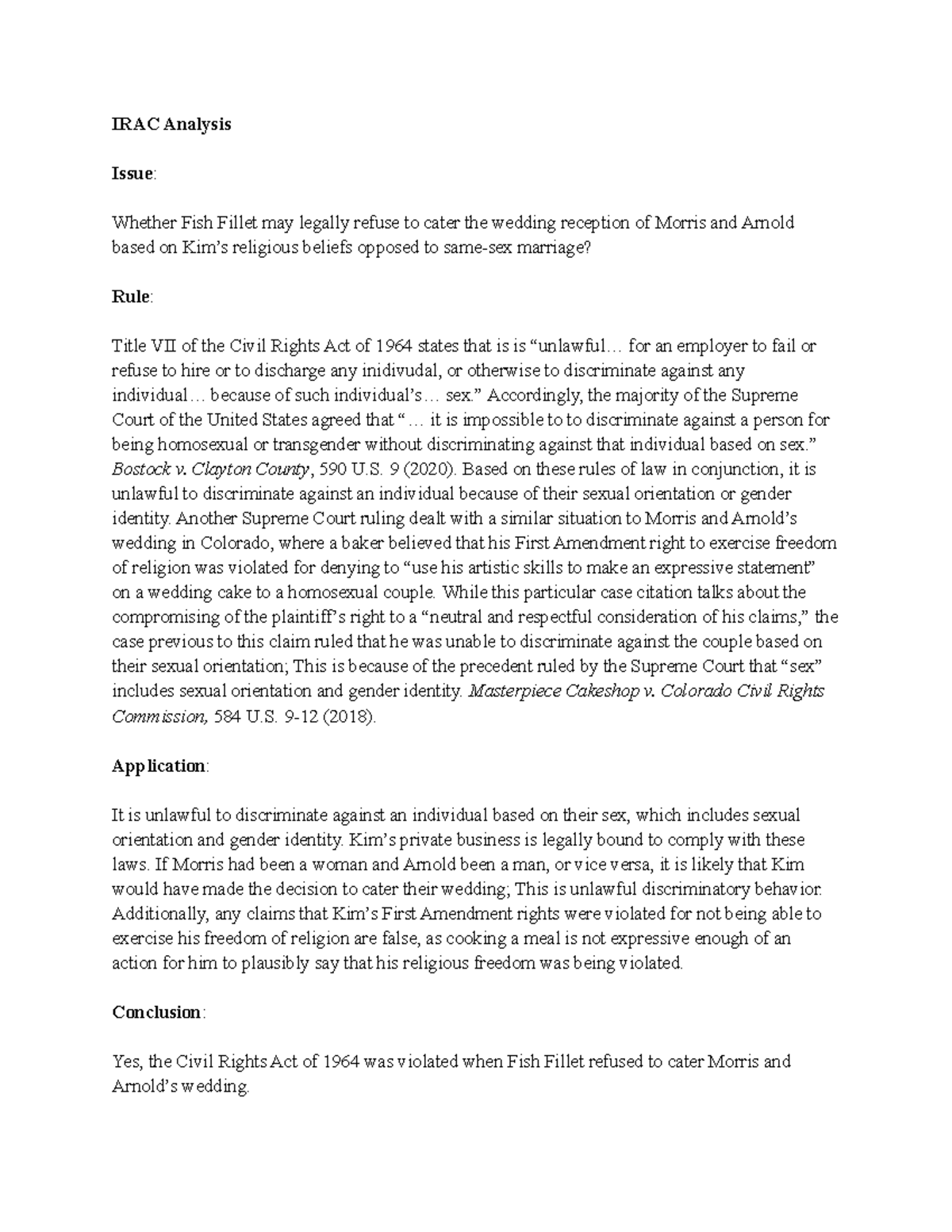 IRAC analysis 1 - LREB315 - Loyola - Studocu