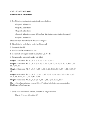 Cheat Sheet Midterm 1 - AMS 310 - Studocu