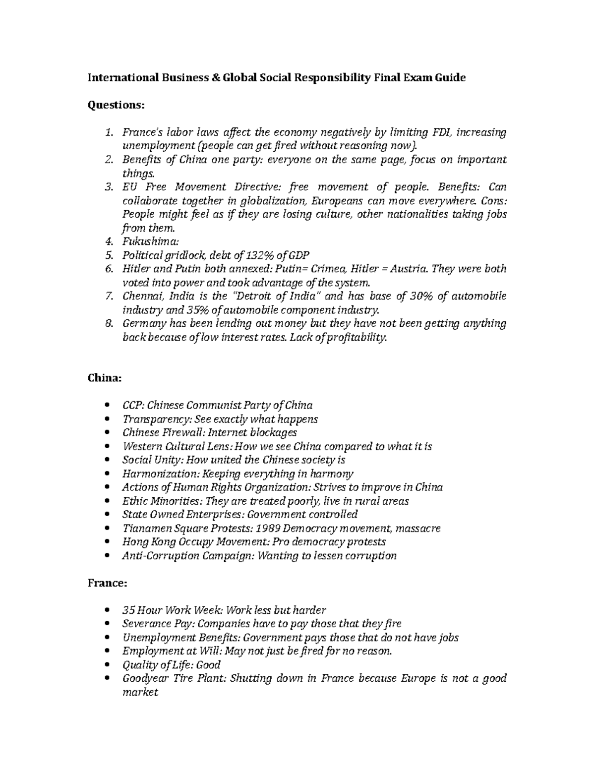 International Business Final Review - International Business Global ...