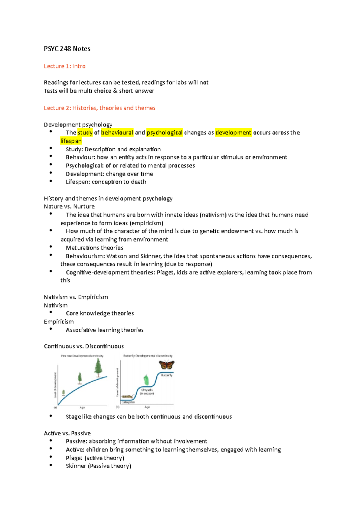 PSYC 248 Notes - PSYC 248 Notes Lecture 1: Intro Readings for lectures ...