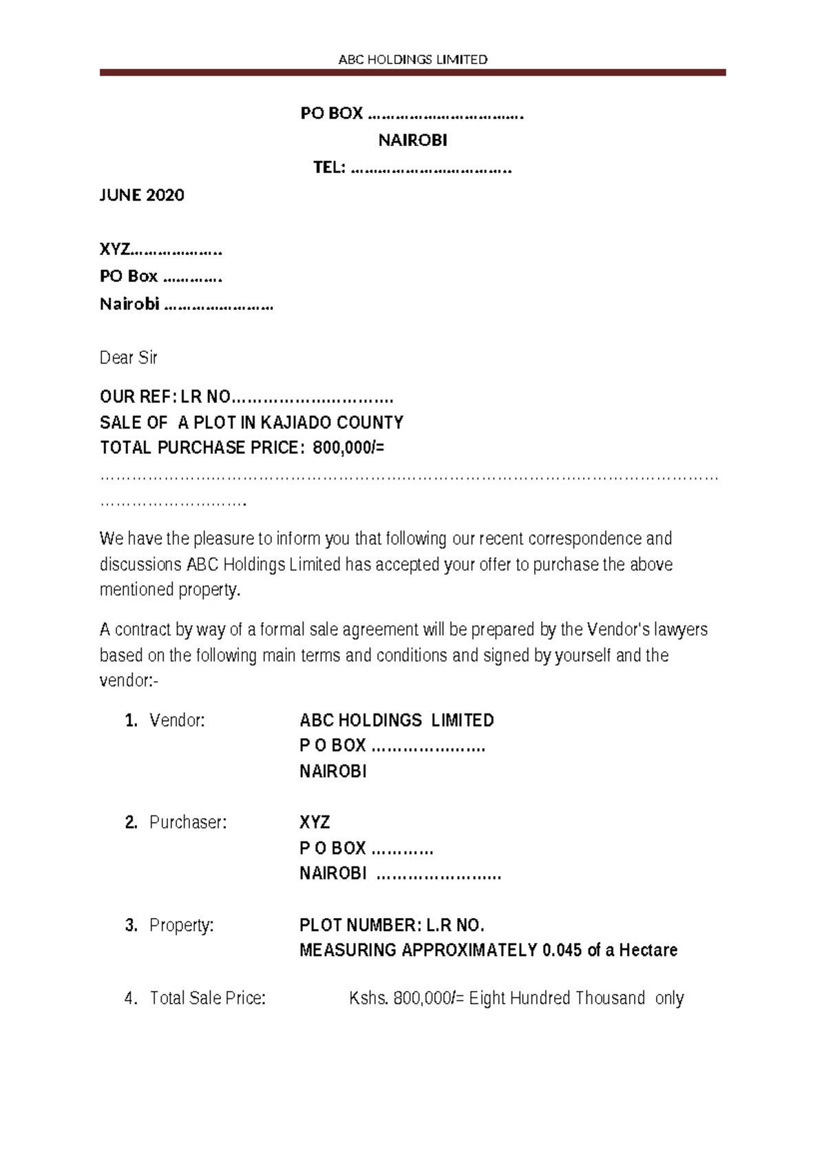 1.1 Letter of offer - ABC HOLDINGS LIMITED PO BOX ...