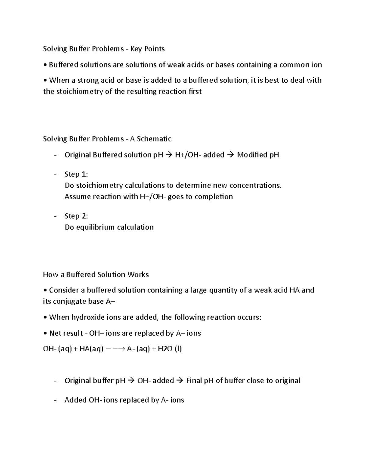 103 Solving Buffer Problems Solving Buffer Problems Key Points Buffered Solutions Are