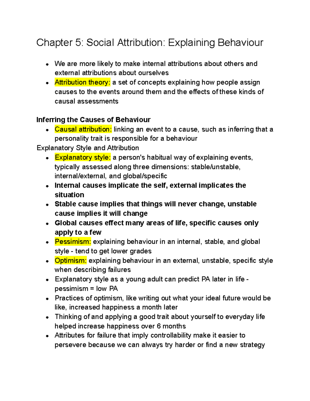 Chapter 5 Social Attribution Explaining Behaviour - Chapter 5: Social ...