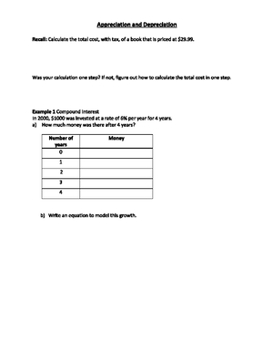 Appreciation And Depreciation Worksheet - Name: - Studocu