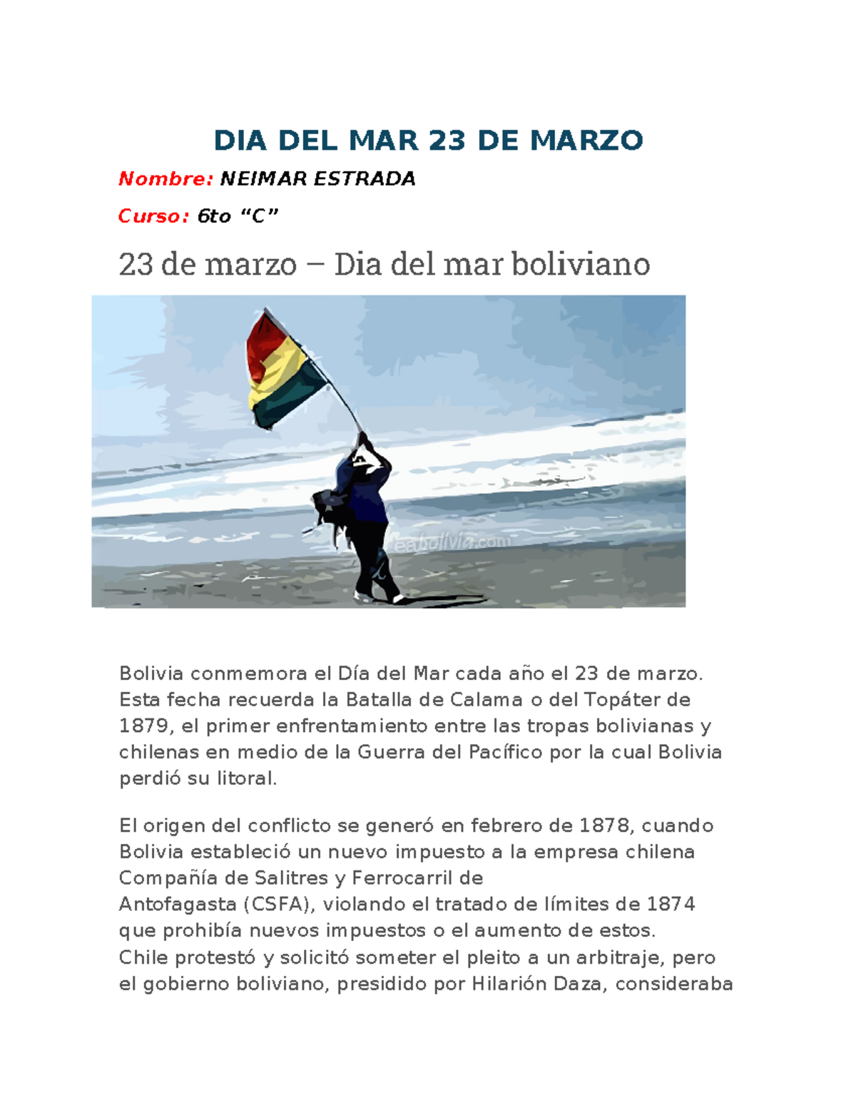 Día del mar 23 de marzo - DIA DEL MAR 23 DE MARZO Nombre: NEIMAR ...
