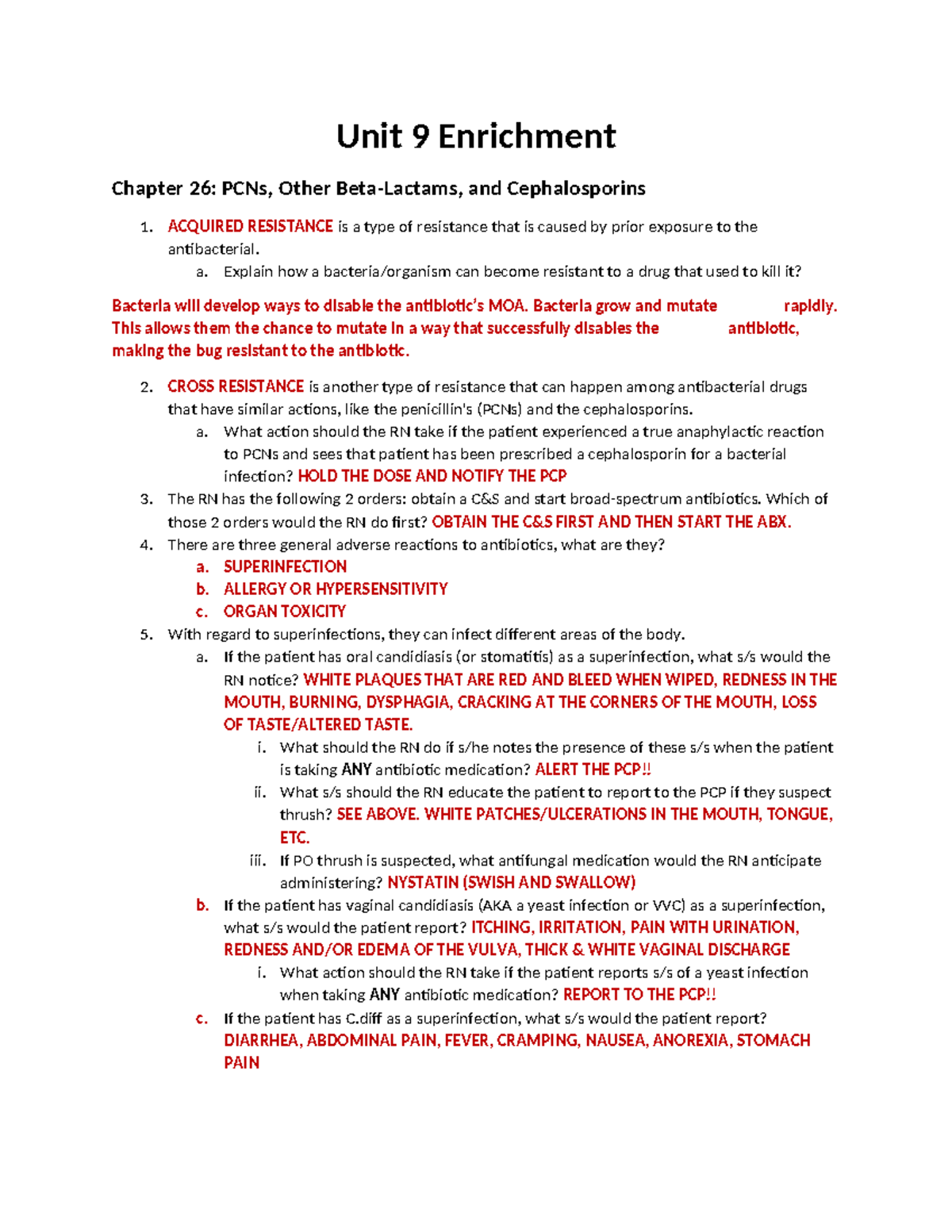 Unit 9 Enrichment Guide NUR 210 - Answers - Unit 9 Enrichment Chapter ...