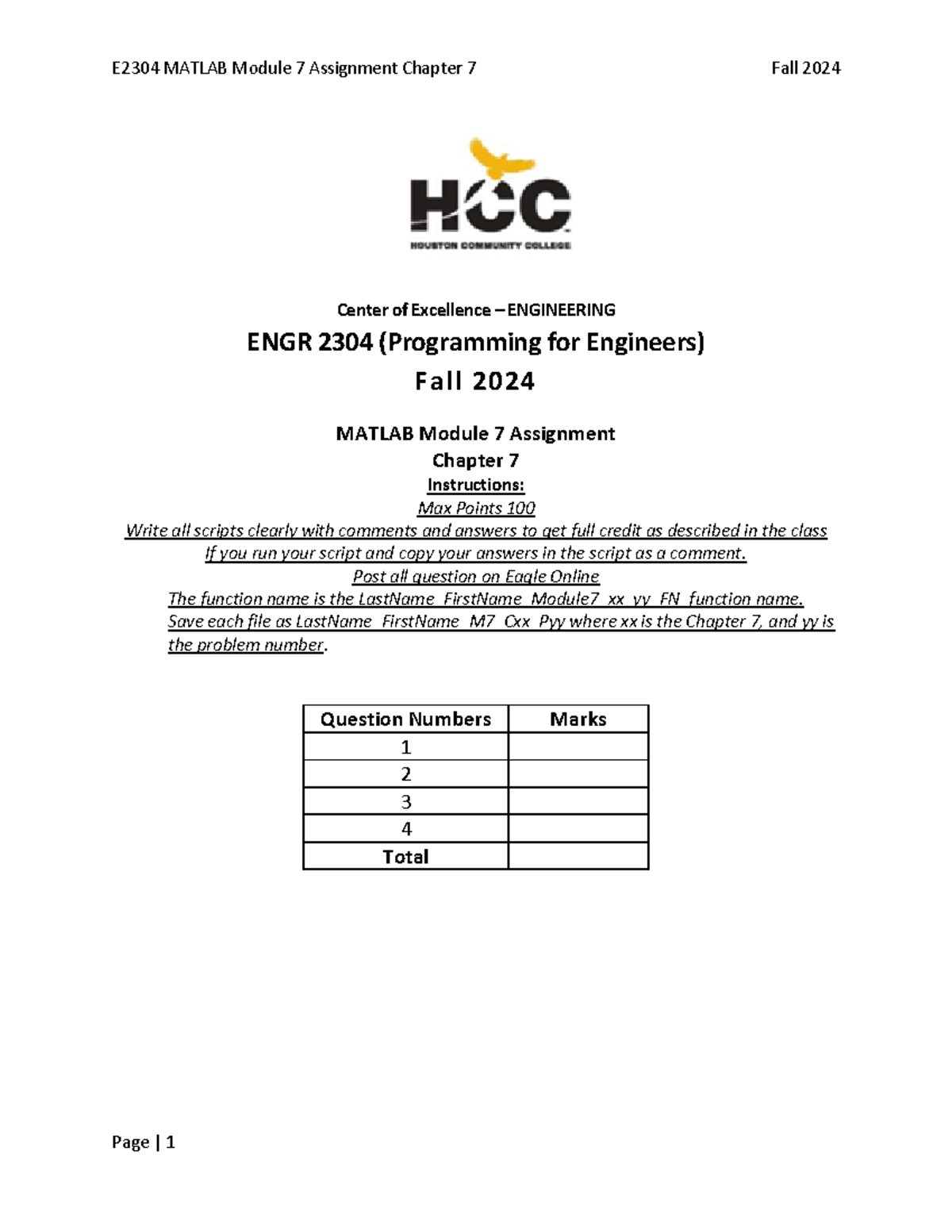 Matlab Module 7 Chapter 7 Assignment - E2304 MATLAB Module 7 Assignment ...