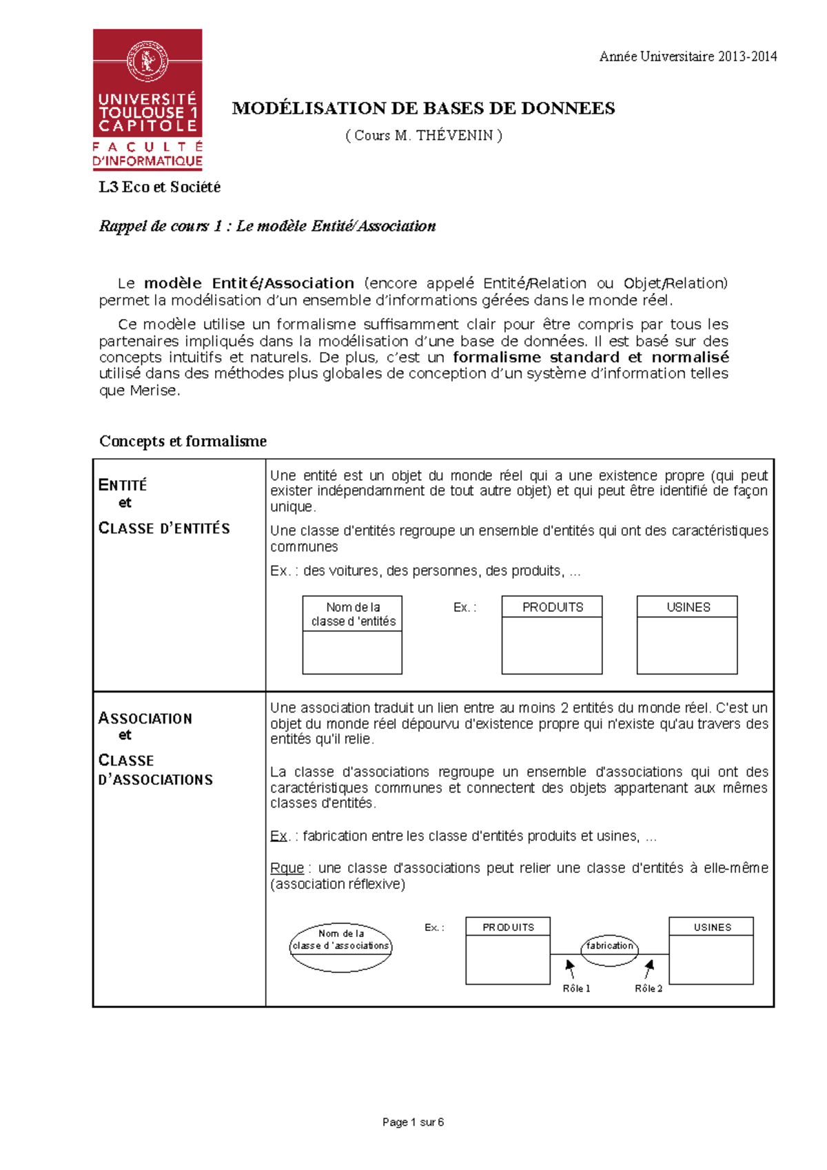 Support modélisation ES - Année Universitaire 2013- MODÉLISATION DE ...
