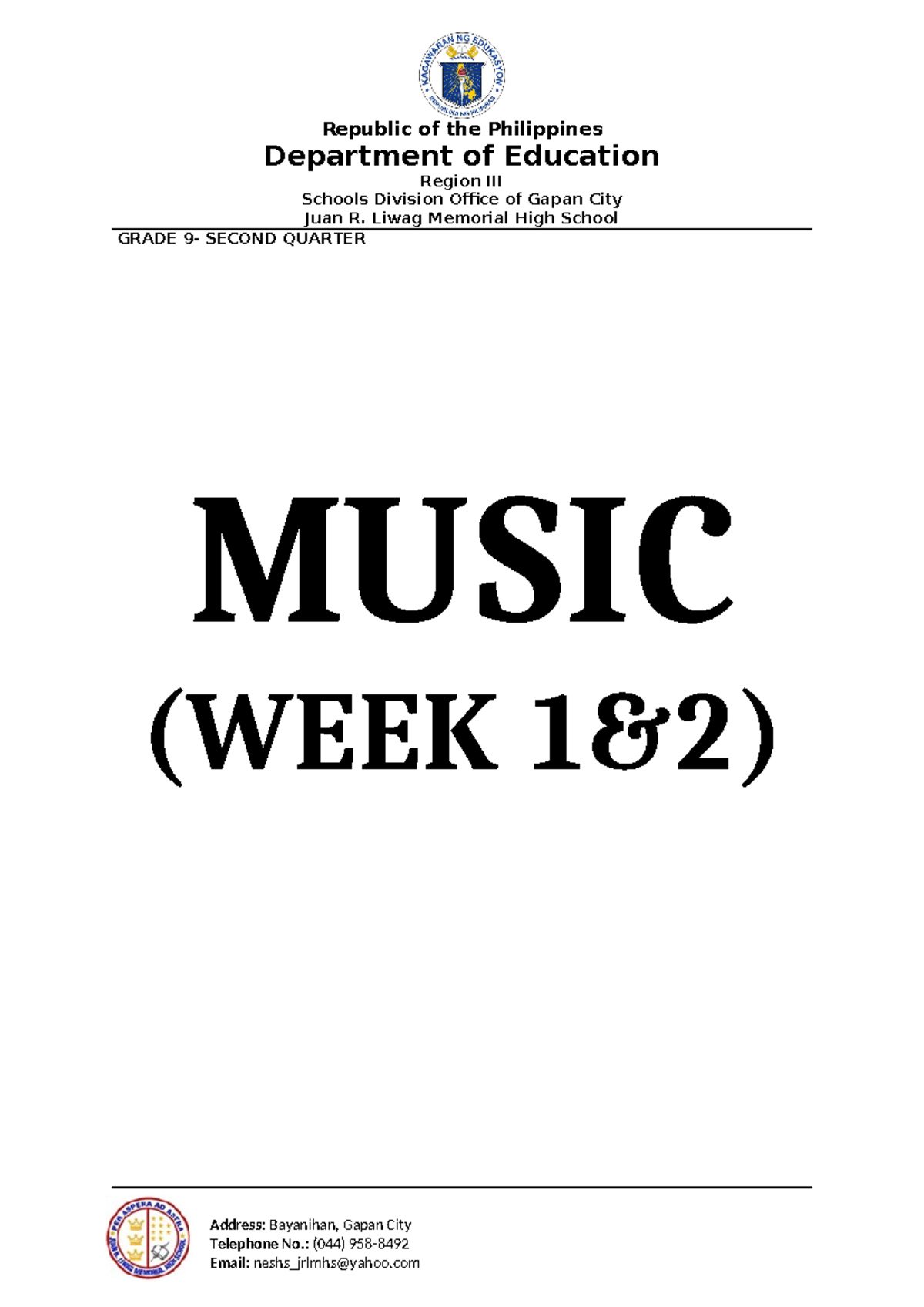 Q2-music-week12 - MUSIC WEEK 12 MODULE - Department of Education Region ...