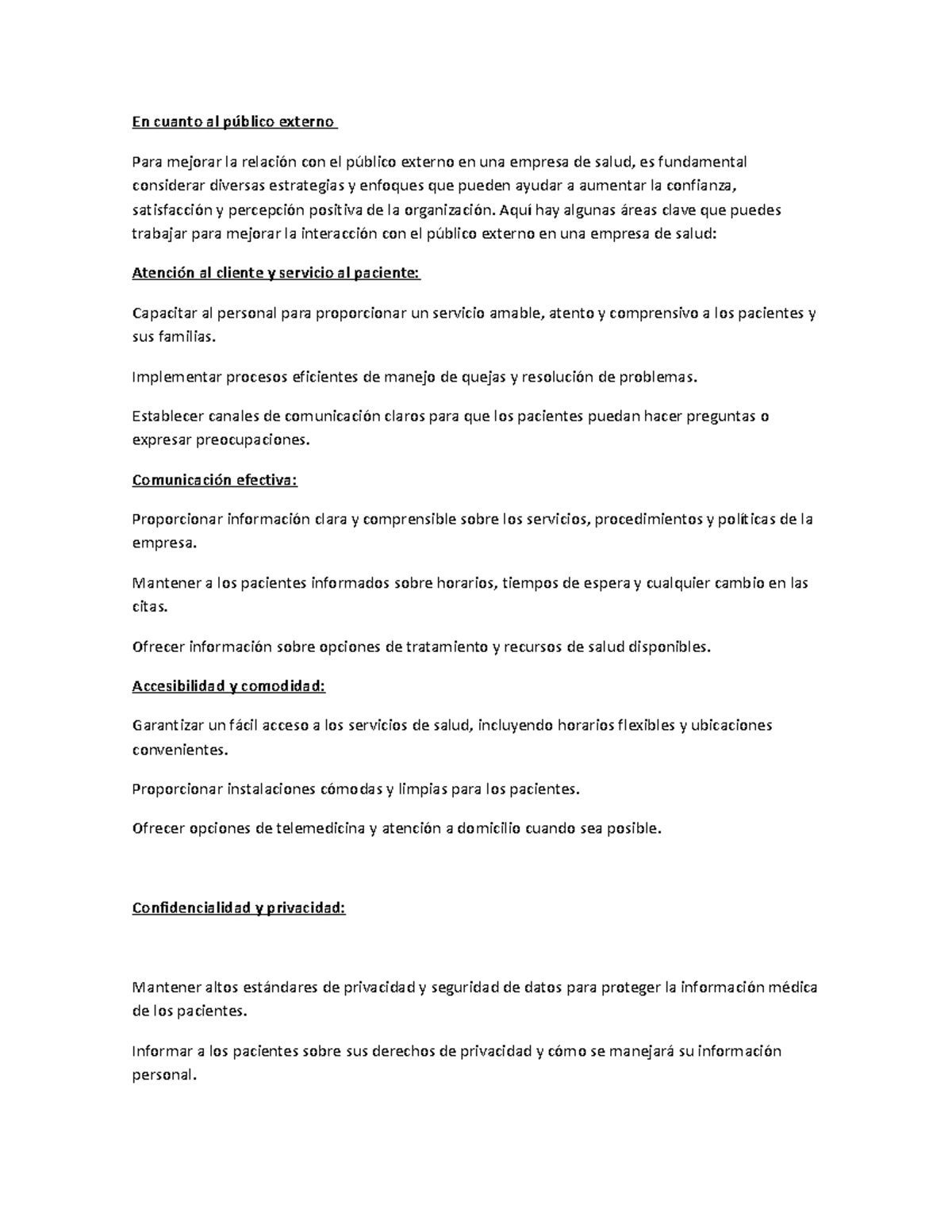 Publico Externo - DEL LIBRO - En cuanto al público externo Para mejorar ...