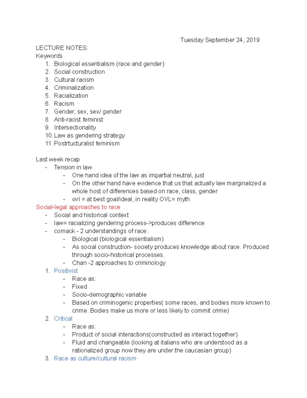 Copy of SOSC 1340 September 24 Gender and Law Lecture notes - Tuesday ...