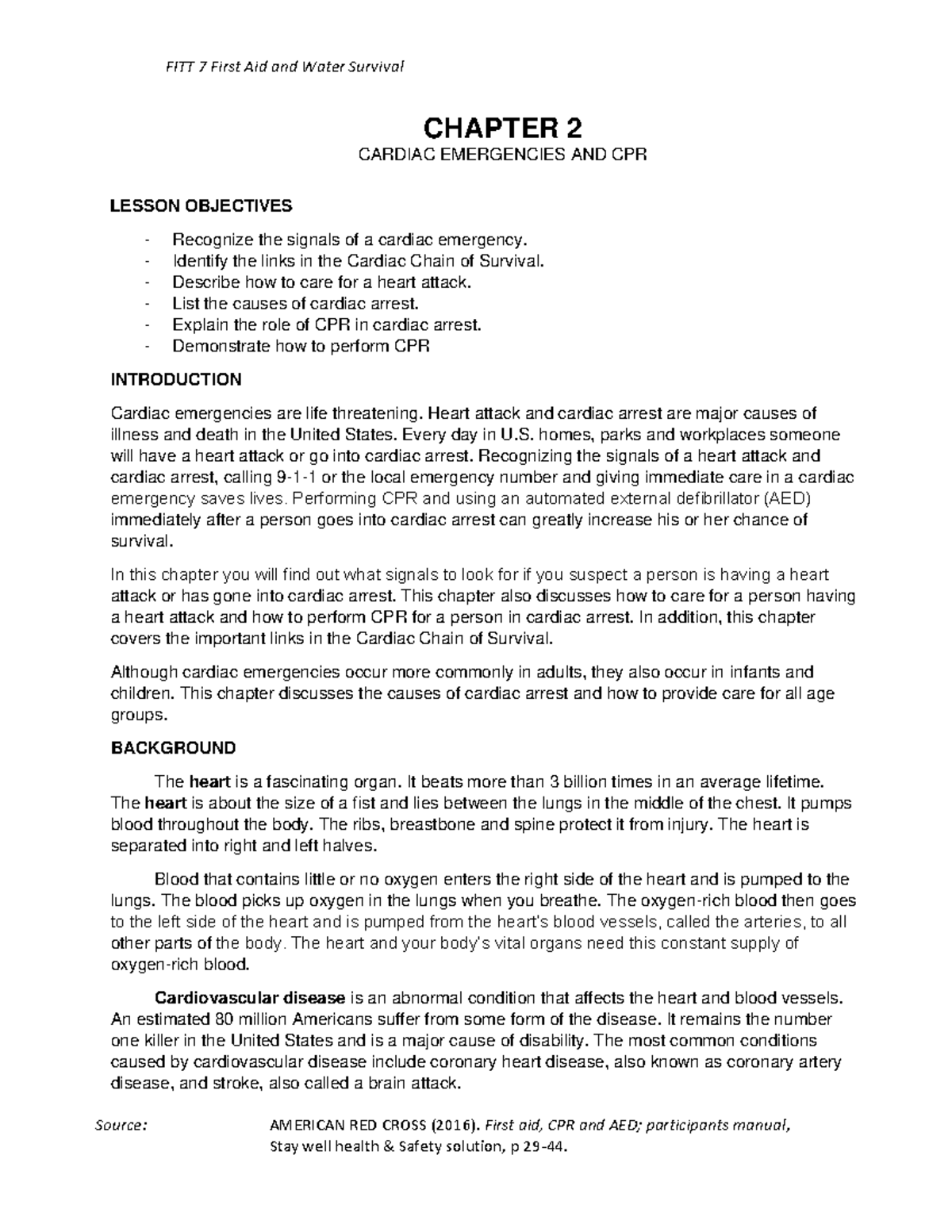 PDF Chapter 2 Cardiac Emergencies AND CPR - Source: AMERICAN RED CROSS ...