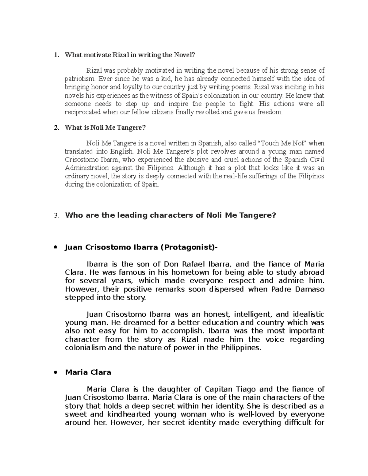 Jose Rizal's Noli Me Tangere - 1. What motivate Rizal in writing the ...