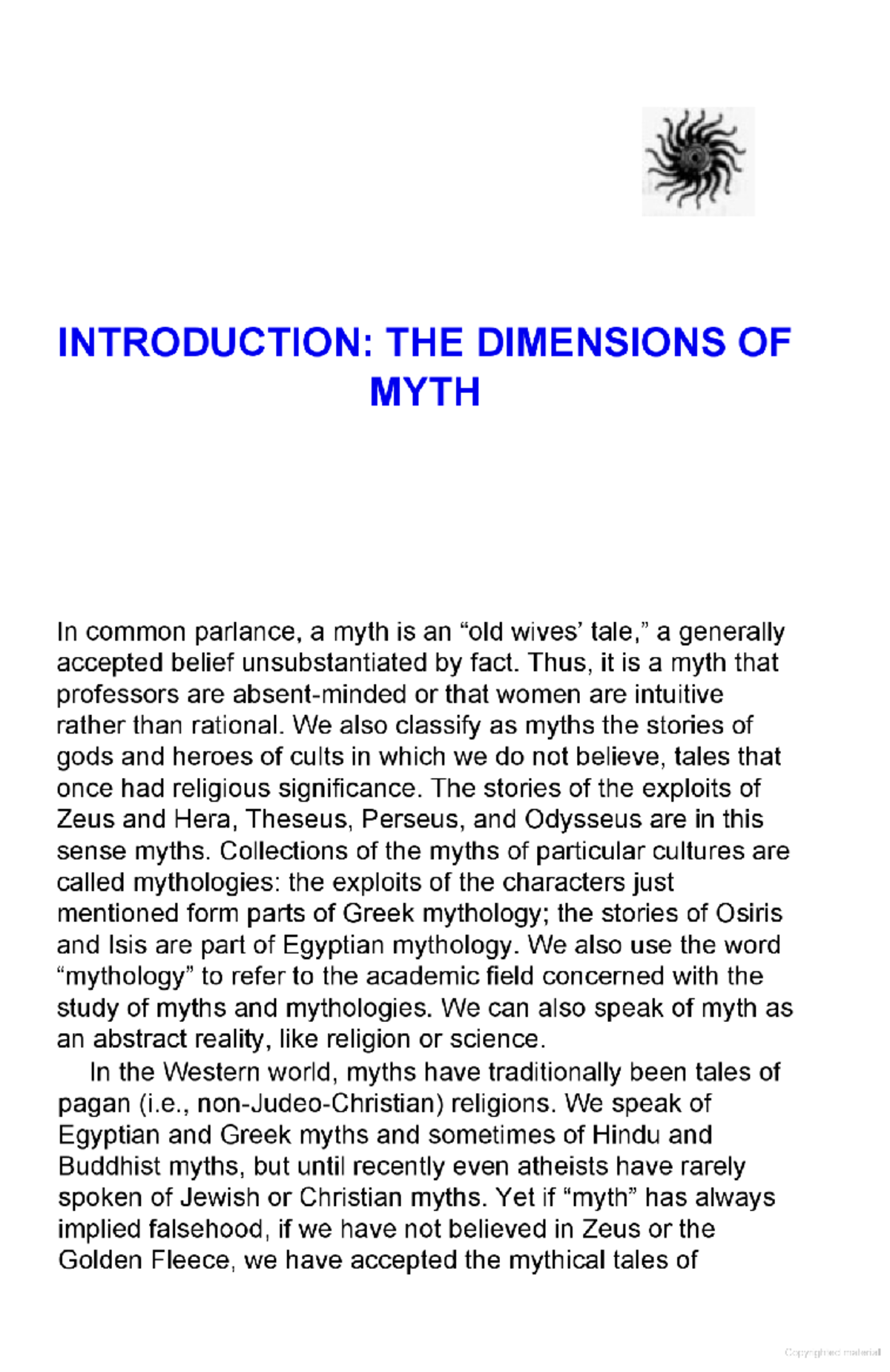 The Dimensions of Myth - english literature - Studocu