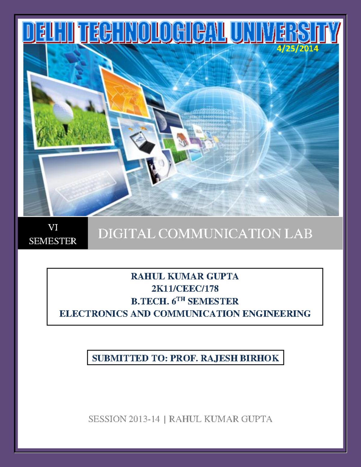 Digital communication Experiments-1 - 4/25/ SESSION 2013-14 | RAHUL ...