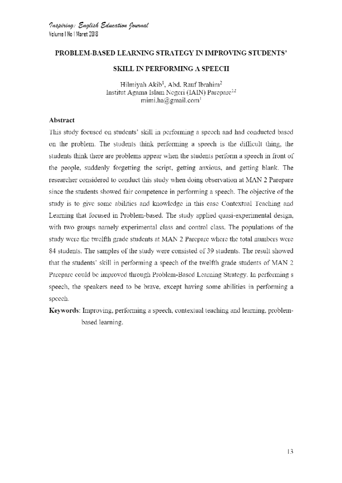 Problem-Based Learning Strategy in Improving Students’ Skill in ...