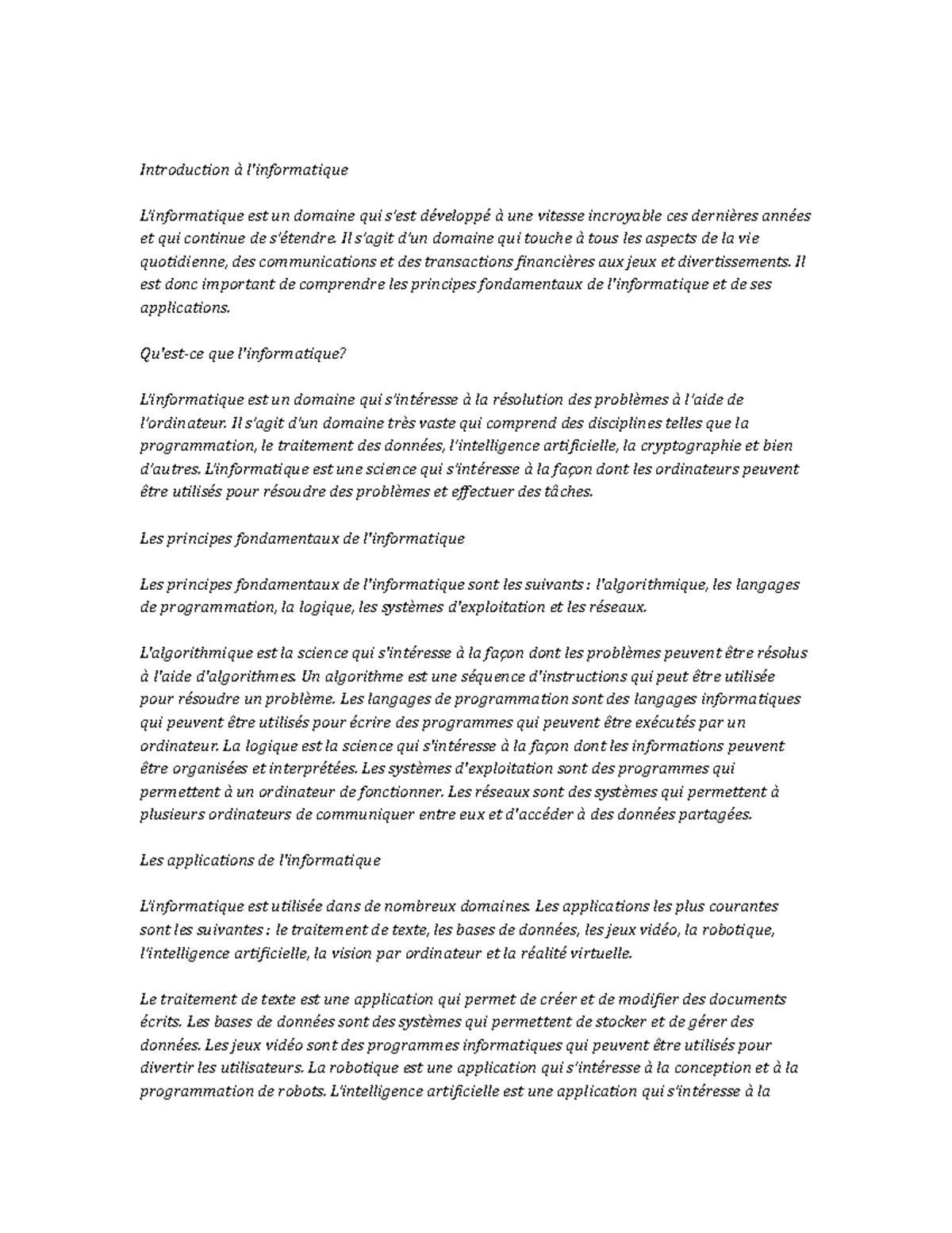 Computer Science Study Notes - Introduction à l'informatique L ...