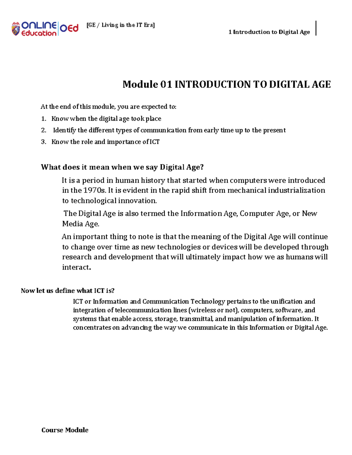 Module 1 - [GE / Living in the IT Era] 1 Introduction to Digital Age ...