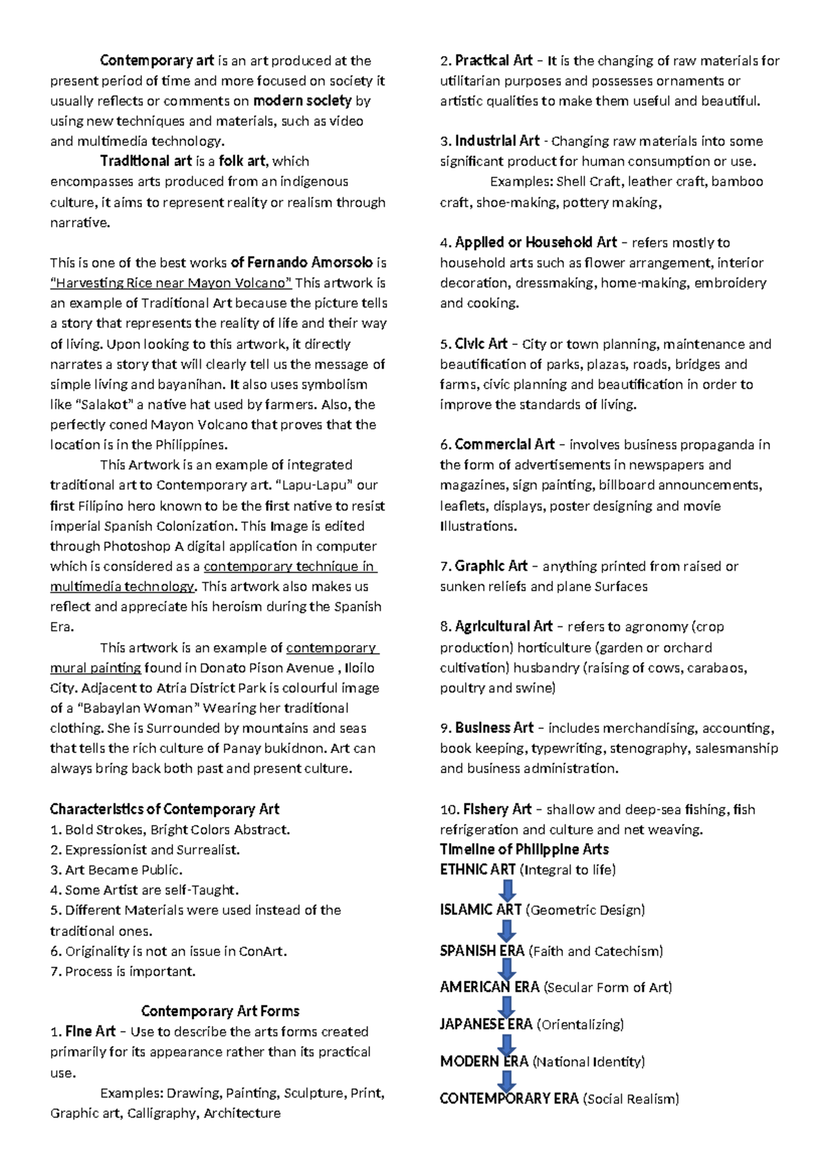 CPAR handouts - Contemporary Philippine Art Notes - Contemporary art is ...