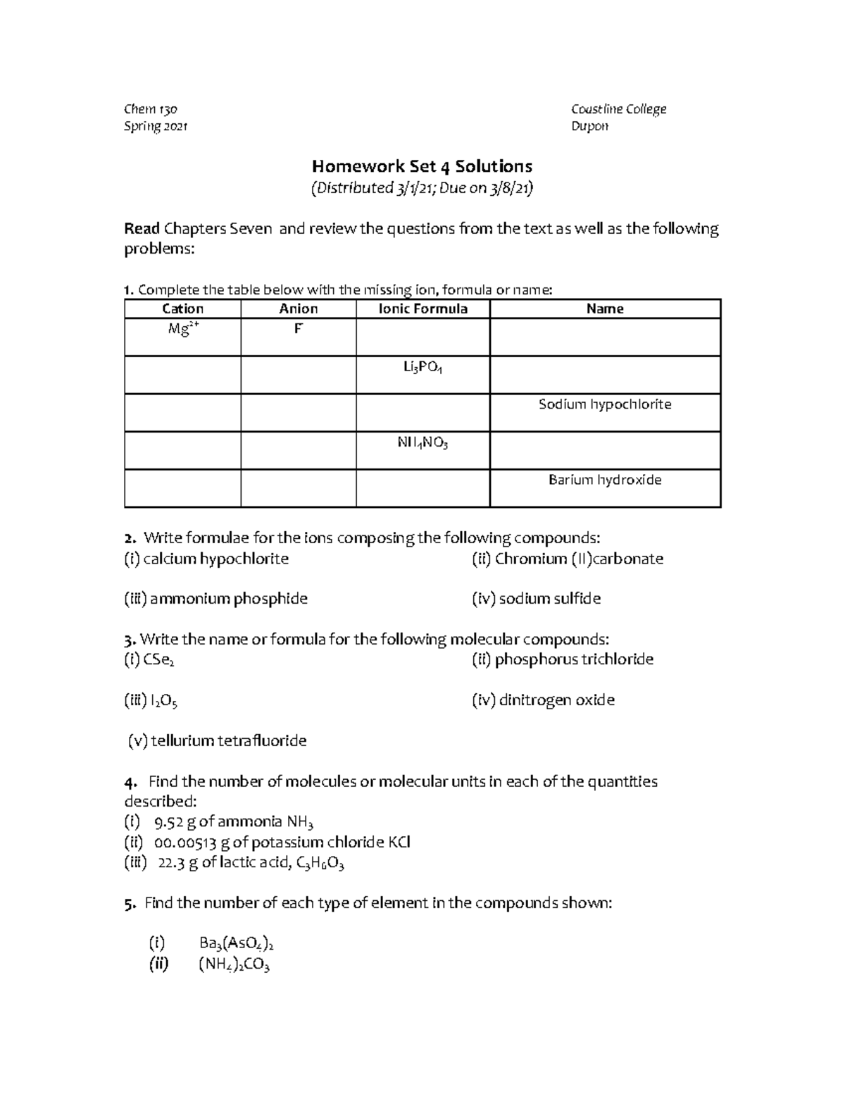 chem 130 homework 4 practice work dupon - CHEM G130 - OCC - Studocu