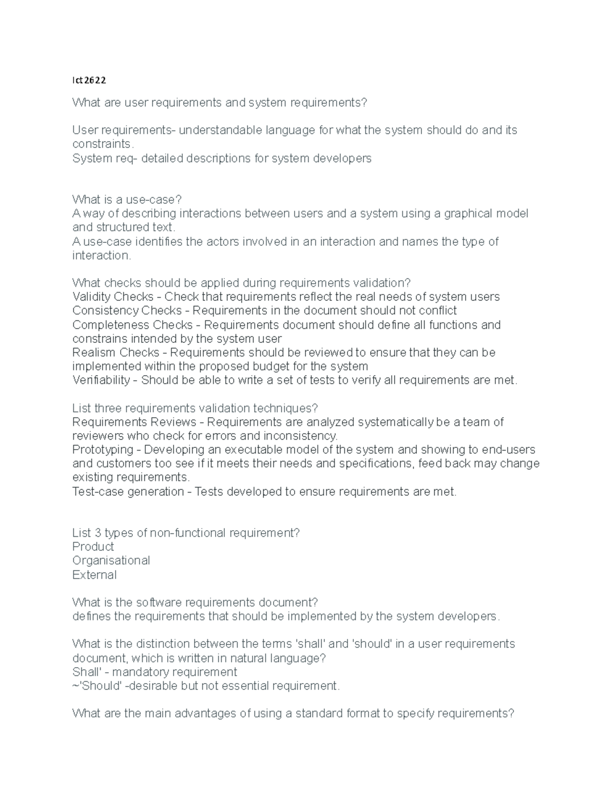 Ict2622 - Ict What are user requirements and system requirements? User ...