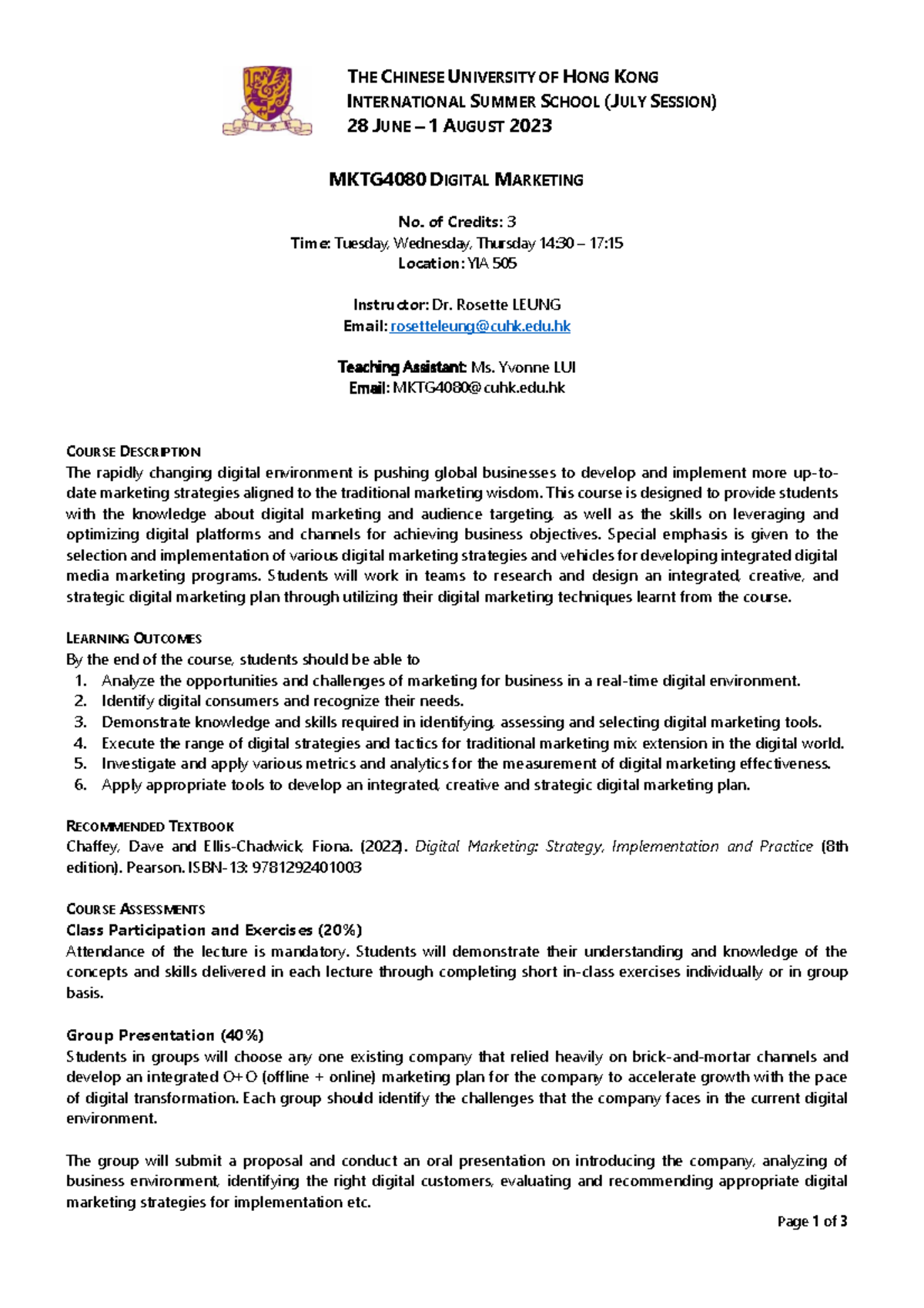 MKTG4080 DM Sample - Course outline for Digital marketing course - Page ...