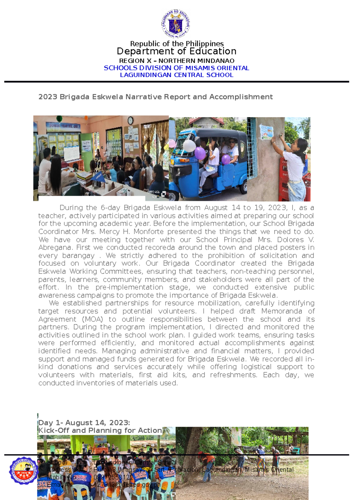 Brigada 2023 - 2023 Brigada Eskwela Narrative Report and Accomplishment ...