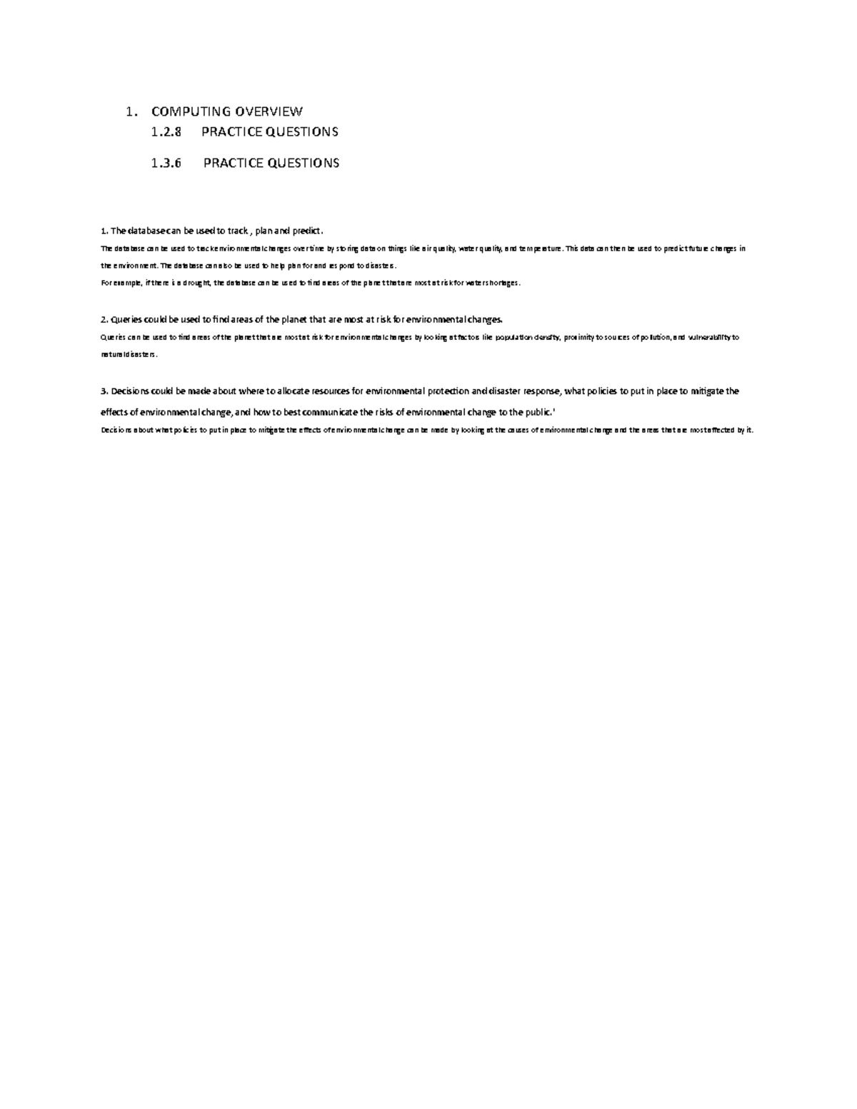 Computing Overview Notes 1 Computing Overview 12 Practice Questions 13 Practice Questions