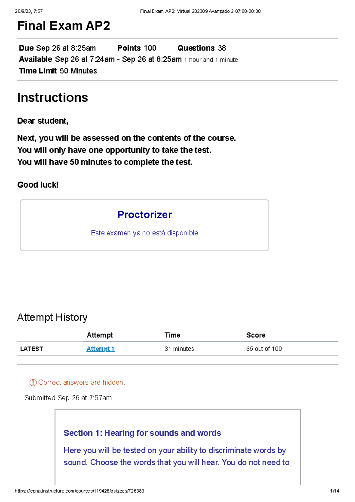 Final Exam AP2 Virtual 202309 Avanzado 2 07 00-08 30 - Final Exam AP Due Sep 26 at 8:25am Points ...