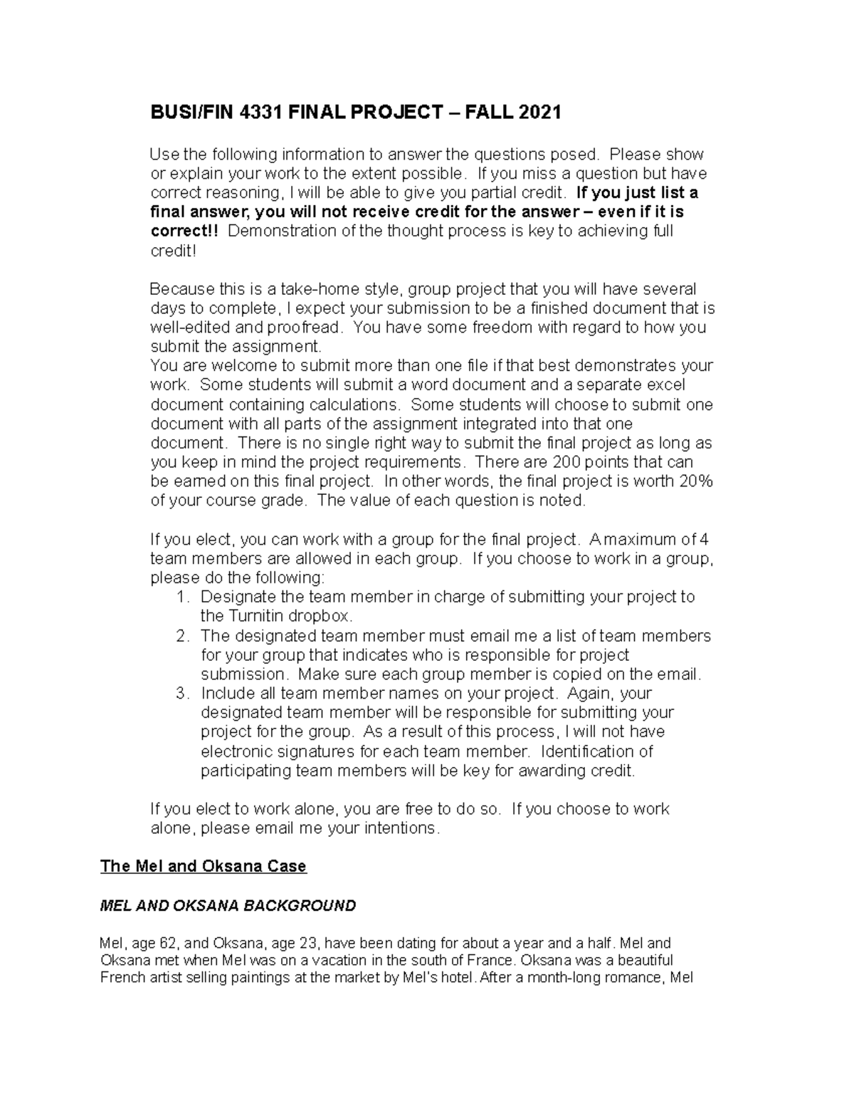 BUSI 4331 and FIN 4331 - Final Project - Fall 2021 - BUSI/FIN 4331 FINAL PROJECT – FALL 2021 Use ...