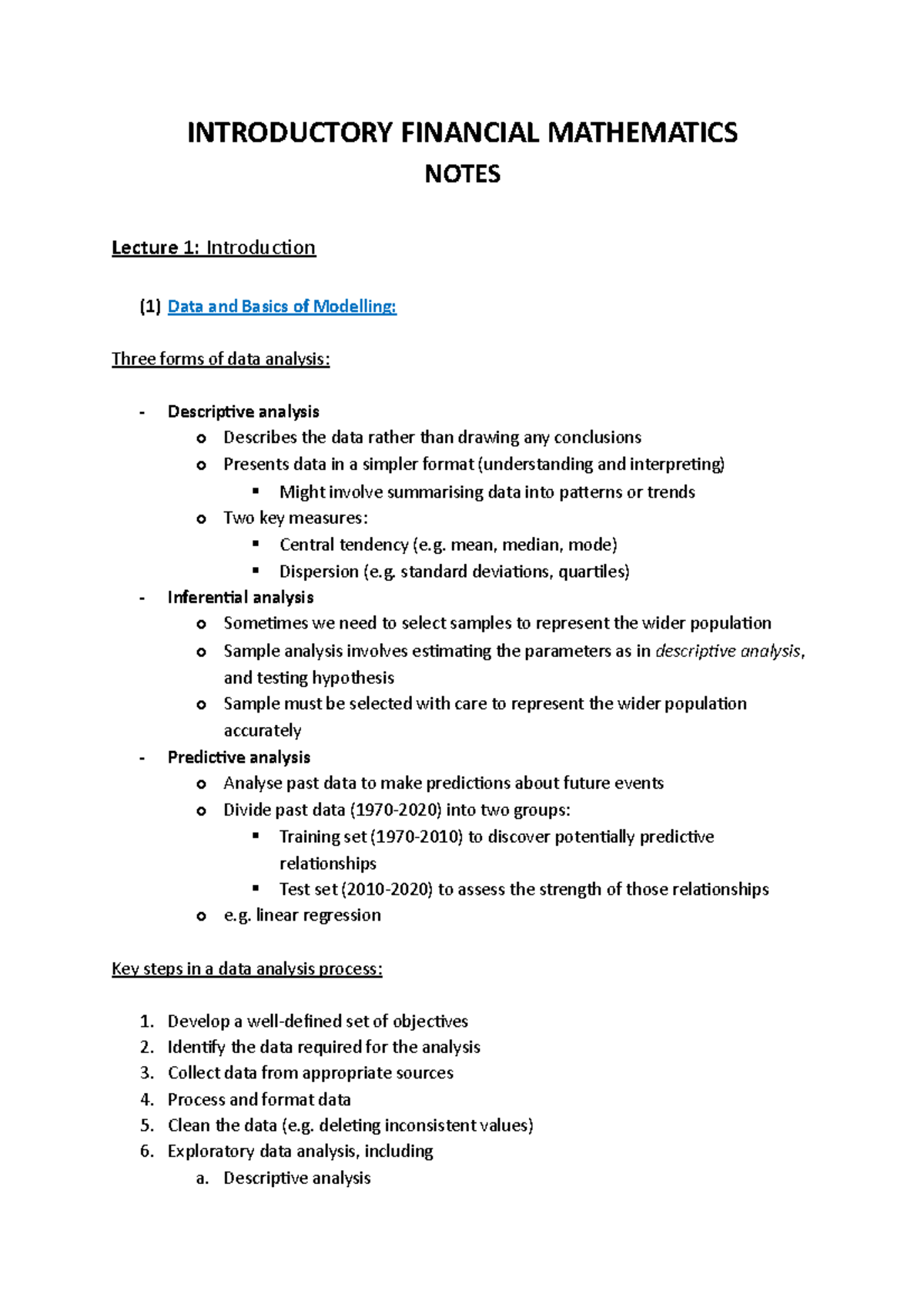 Financial Mathematics Notes - ACTL20001 - Unimelb - Studocu