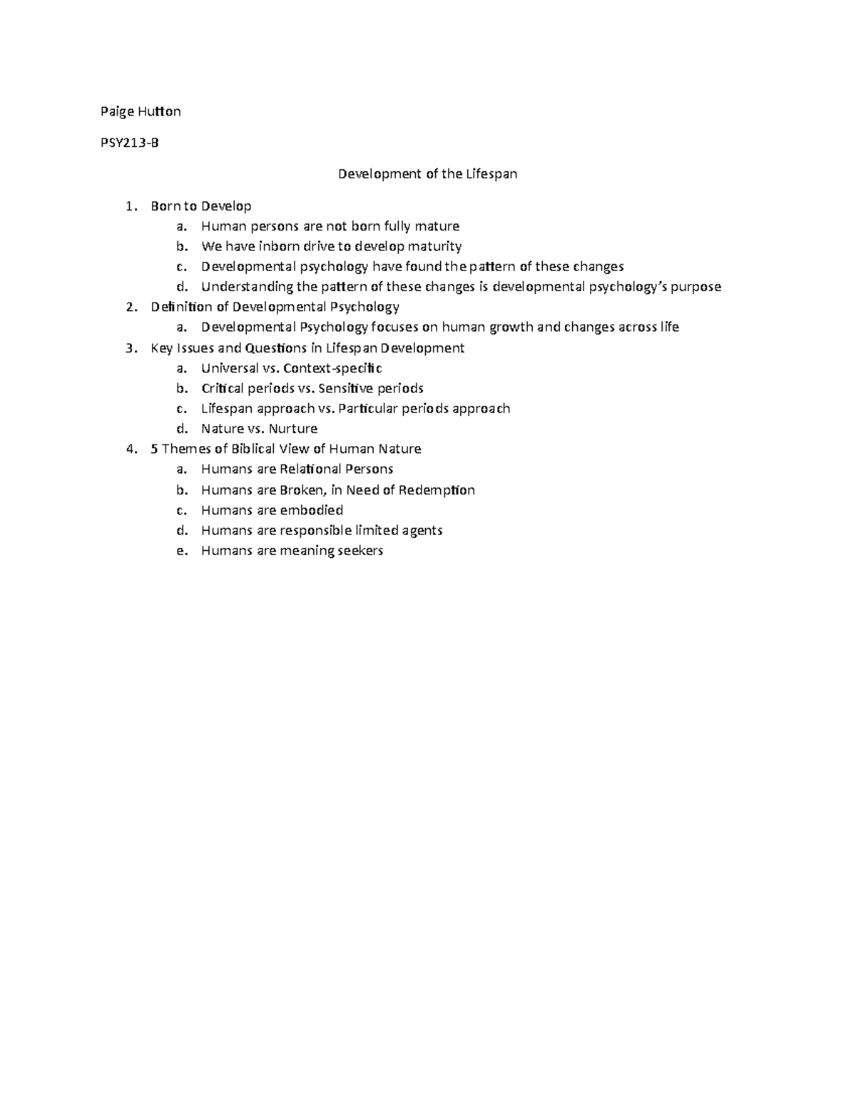 PSY213 Development of Lifespan - Paige Hutton PSY213-B Development of ...