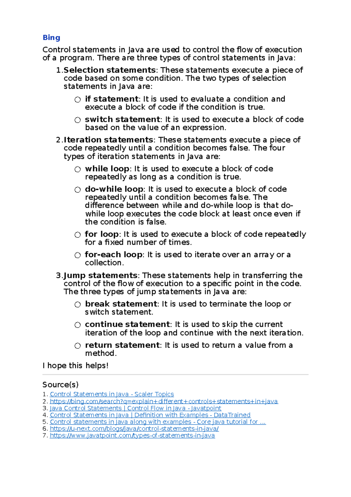 Bing Answers-20231118-121206 - Bing Control statements in Java are used ...