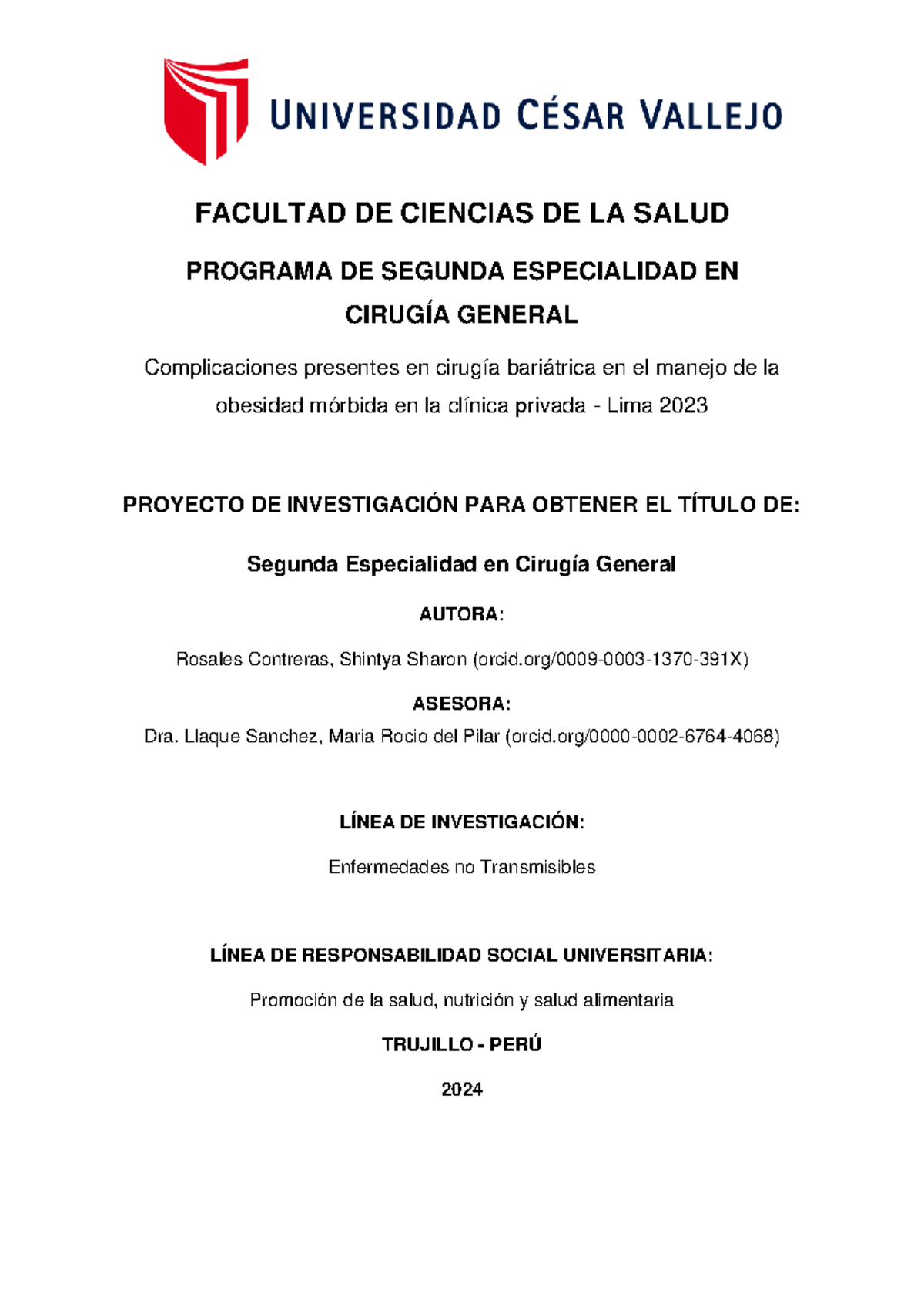Caratula UCV - educacion - FACULTAD DE CIENCIAS DE LA SALUD PROGRAMA DE ...