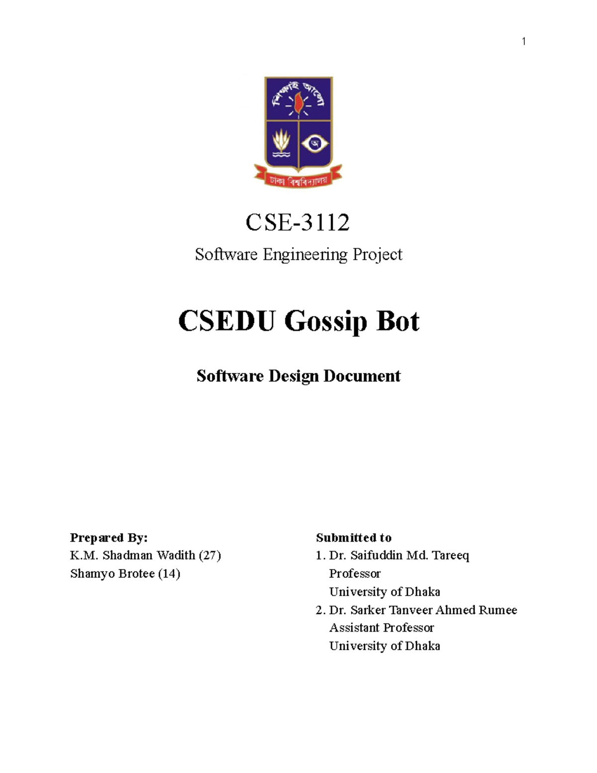 SDD - Software Design Document - CSE- Software Engineering Project CSEDU Gossip Bot Software ...