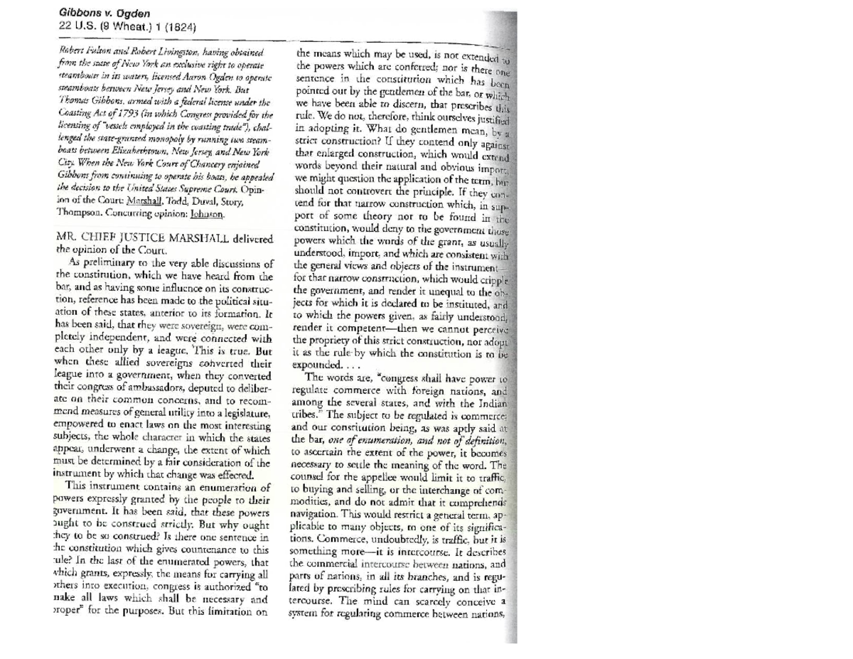 Gibbons v Ogden - reading material - GOVT 2306 - Studocu