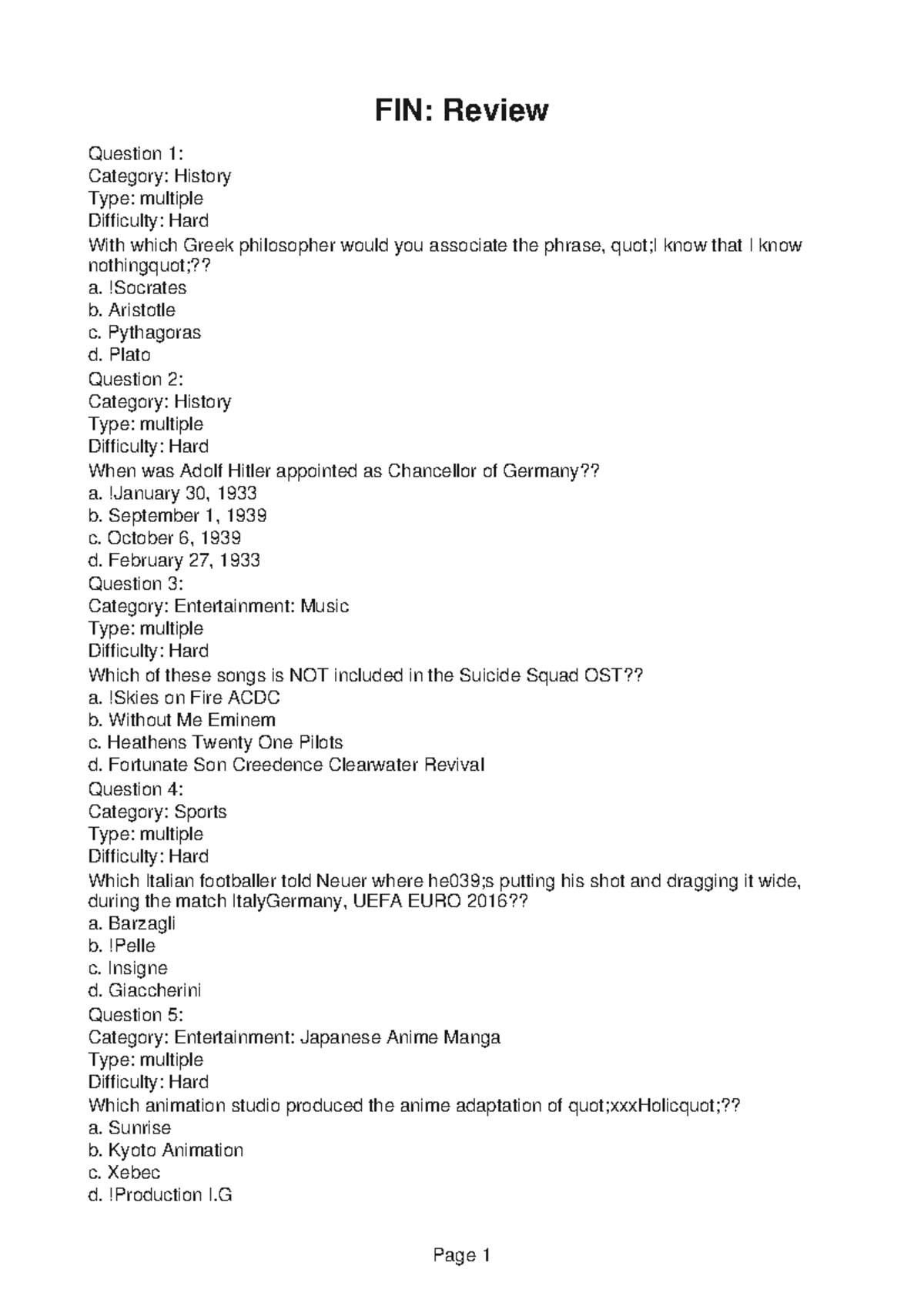 FIN130 Worksheet 2 - Answer sheet - FIN: Review Question 1: Category ...