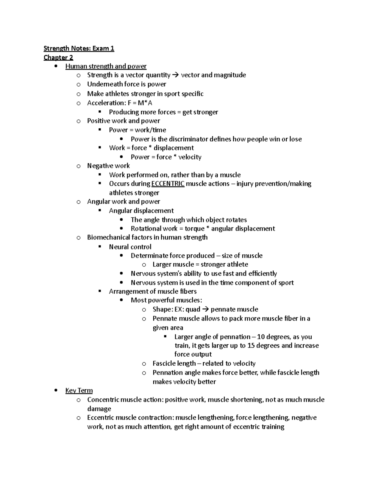 Strength Notes - Exam 1 Content - Strength Notes: Exam 1 Chapter 2 ...