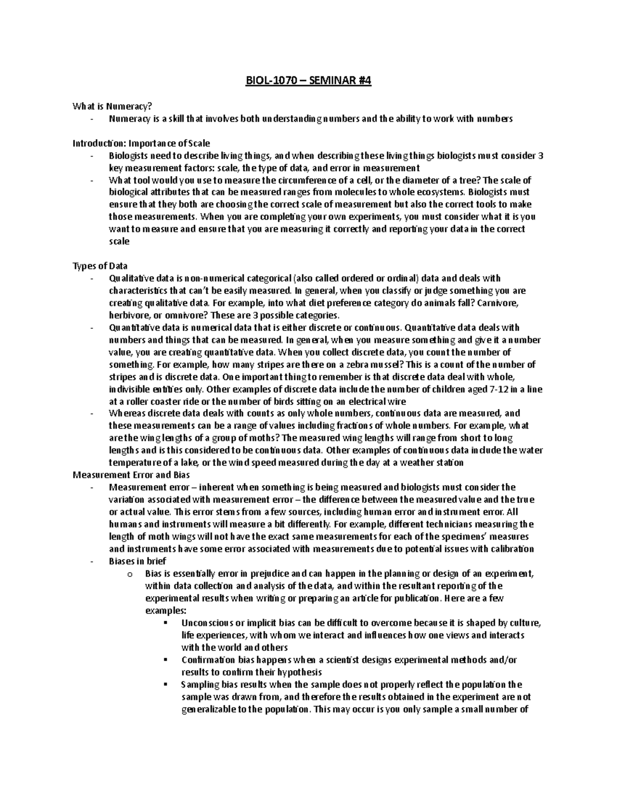 BIOL-1070 Seminar #4 - BIOL-1070 – SEMINAR What is Numeracy? - Numeracy ...