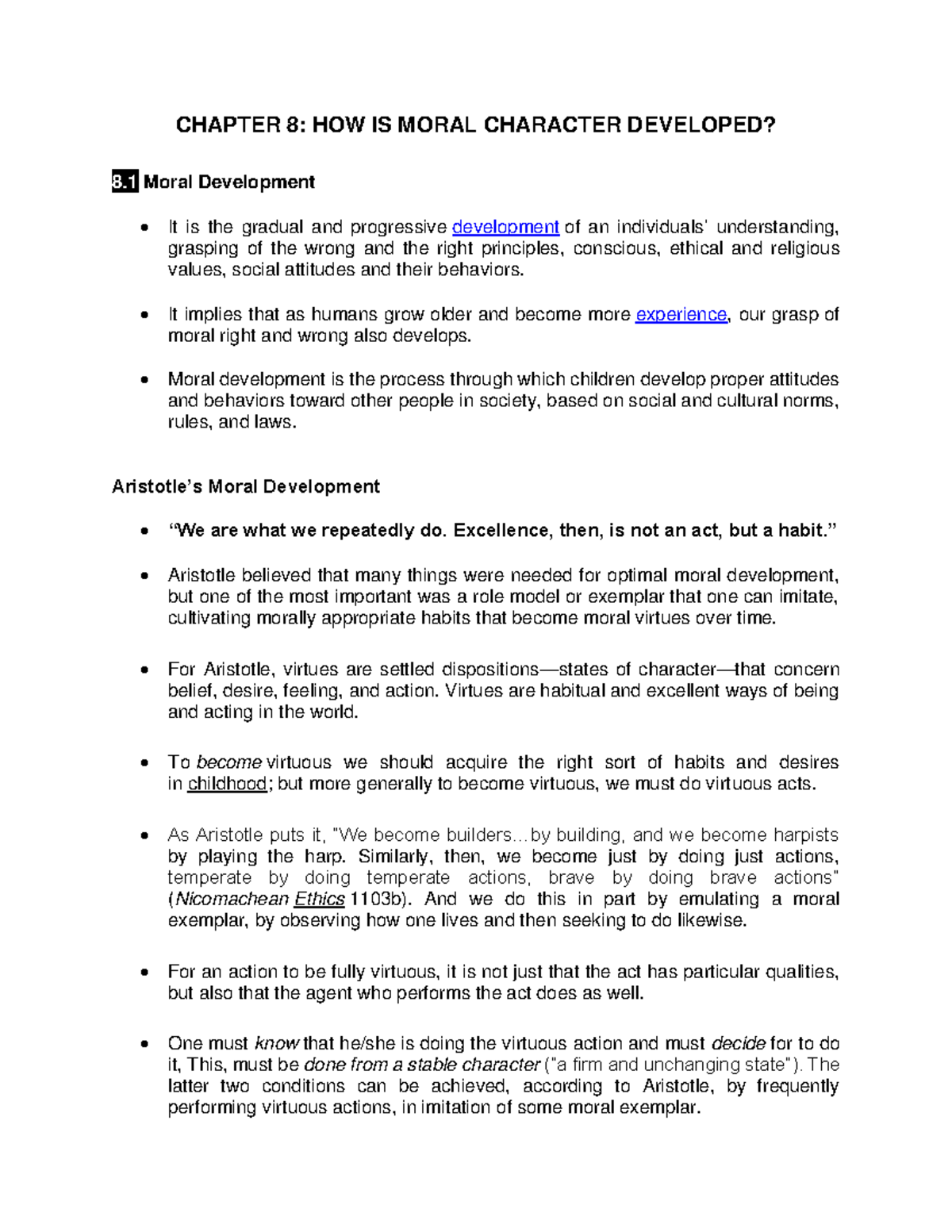 GE8 Chapter 8 HOW IS Moral Character Developed - CHAPTER 8: HOW IS ...