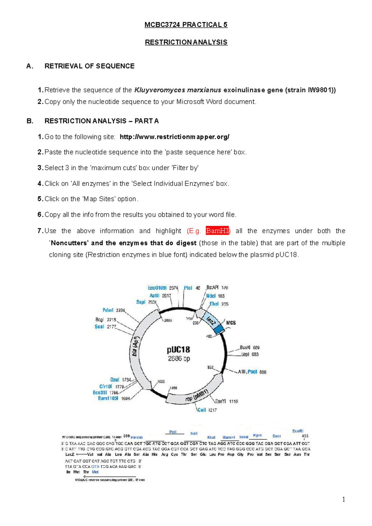MCBC3724 Practical 5 - MCBC3724 PRACTICAL 5 RESTRICTION ANALYSIS A ...