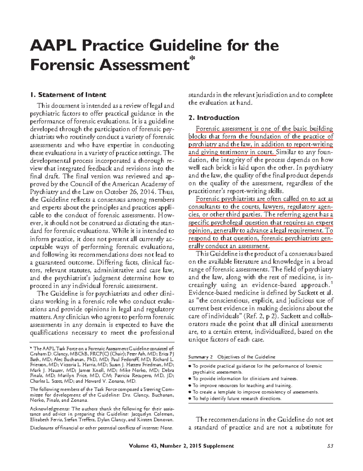 Forensic Assessment AAPL guidelines - AAPL Practice Guideline for the ...