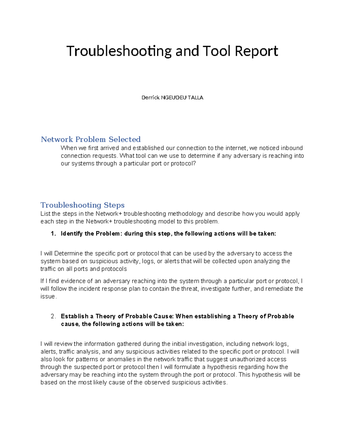 Troubleshooting And Tool Report Final - Troubleshooting and Tool Report ...