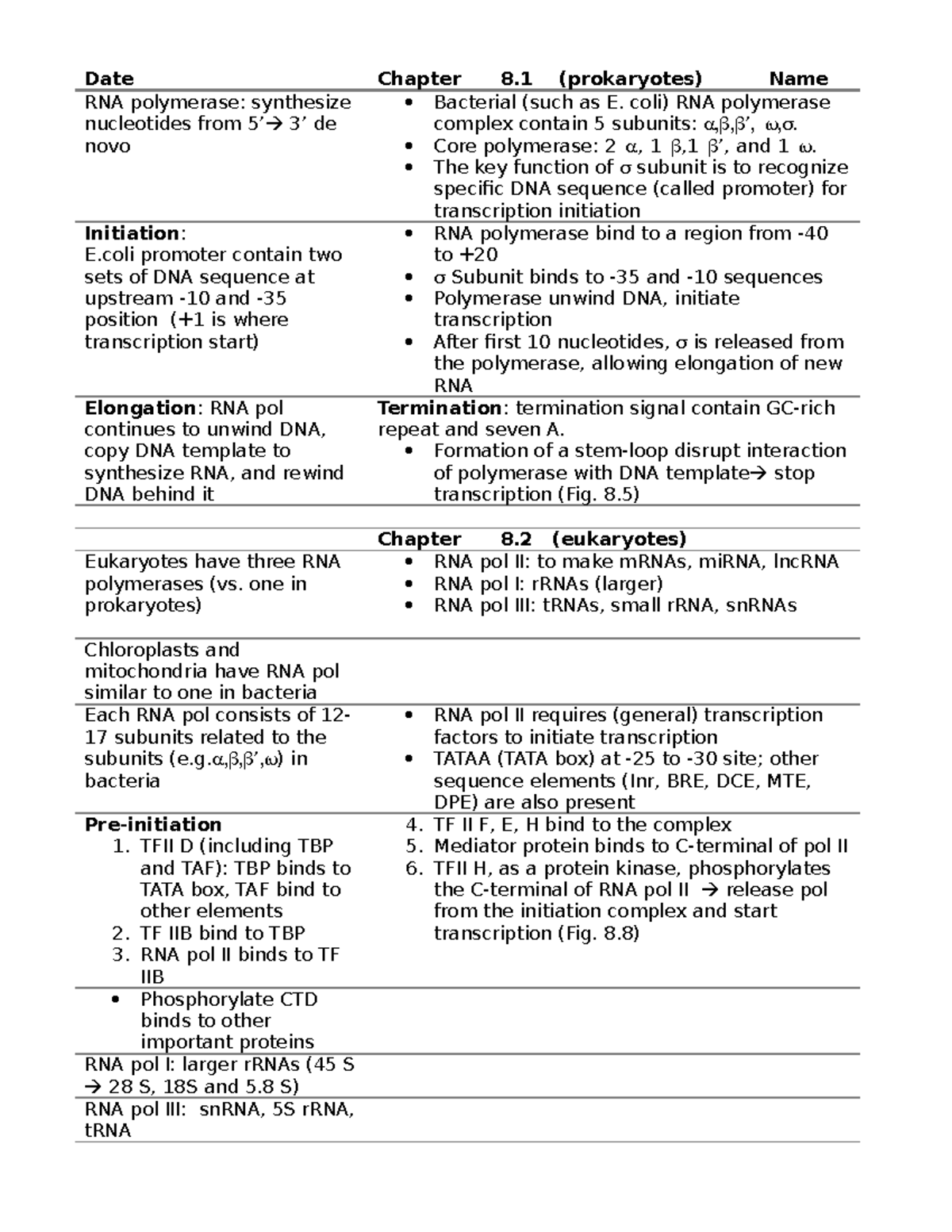 Cell Biology Chapter 8.1-8.2 notes - Date Chapter 8 (prokaryotes) Name ...