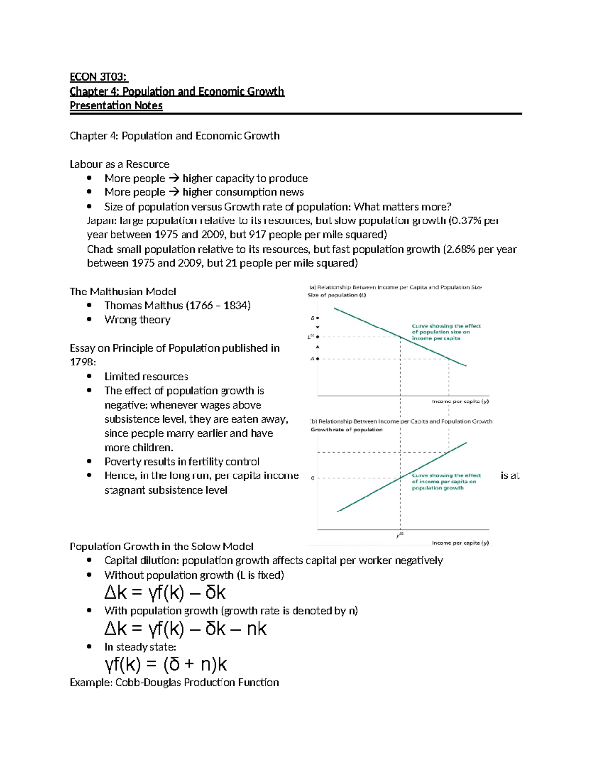 Chapter 4 3T03 - ECON 3T03: Chapter 4: Population and Economic Growth ...