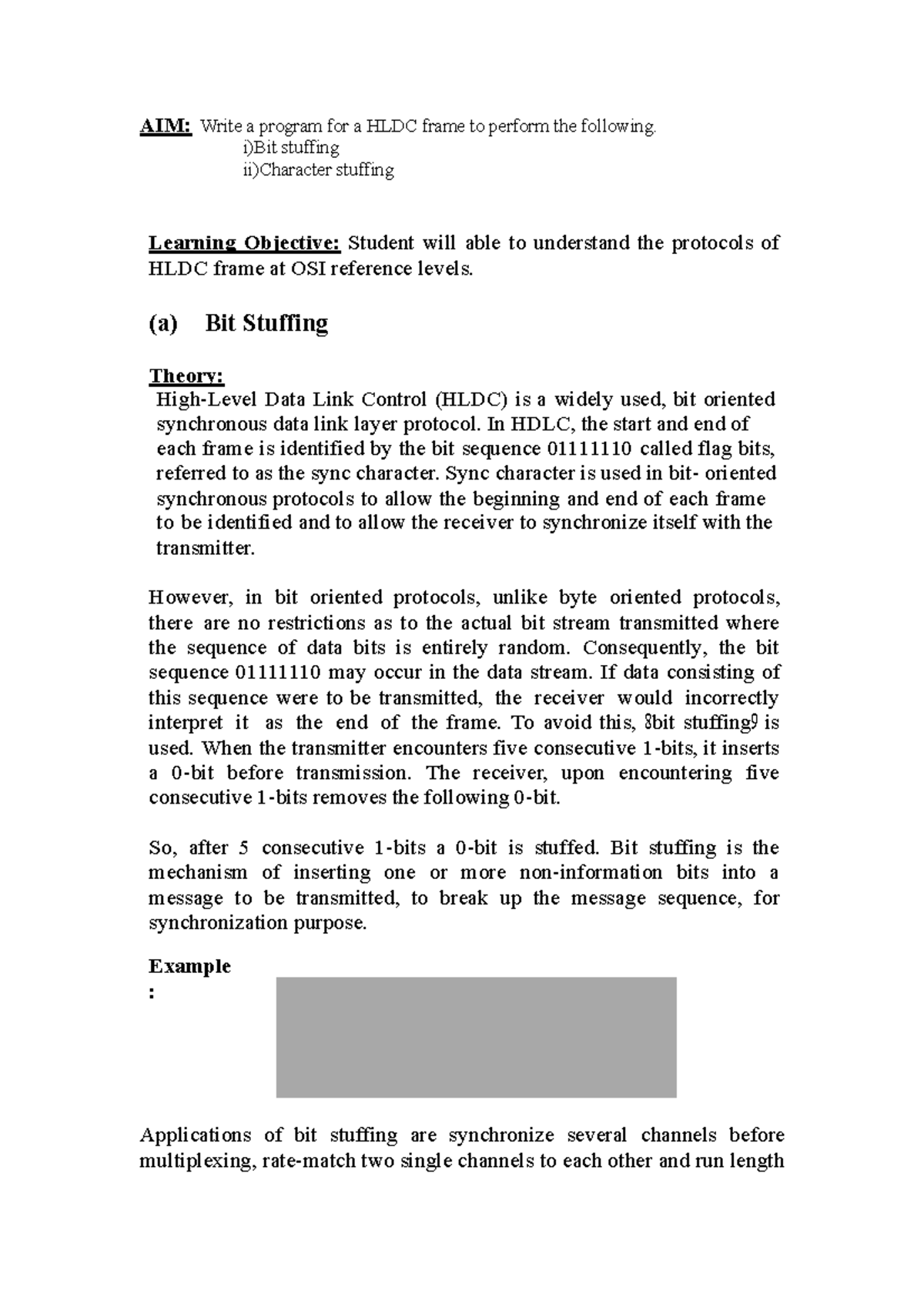 P1-BIT AND Character Stuffing - AIM: Write a program for a HLDC frame to perform the following ...
