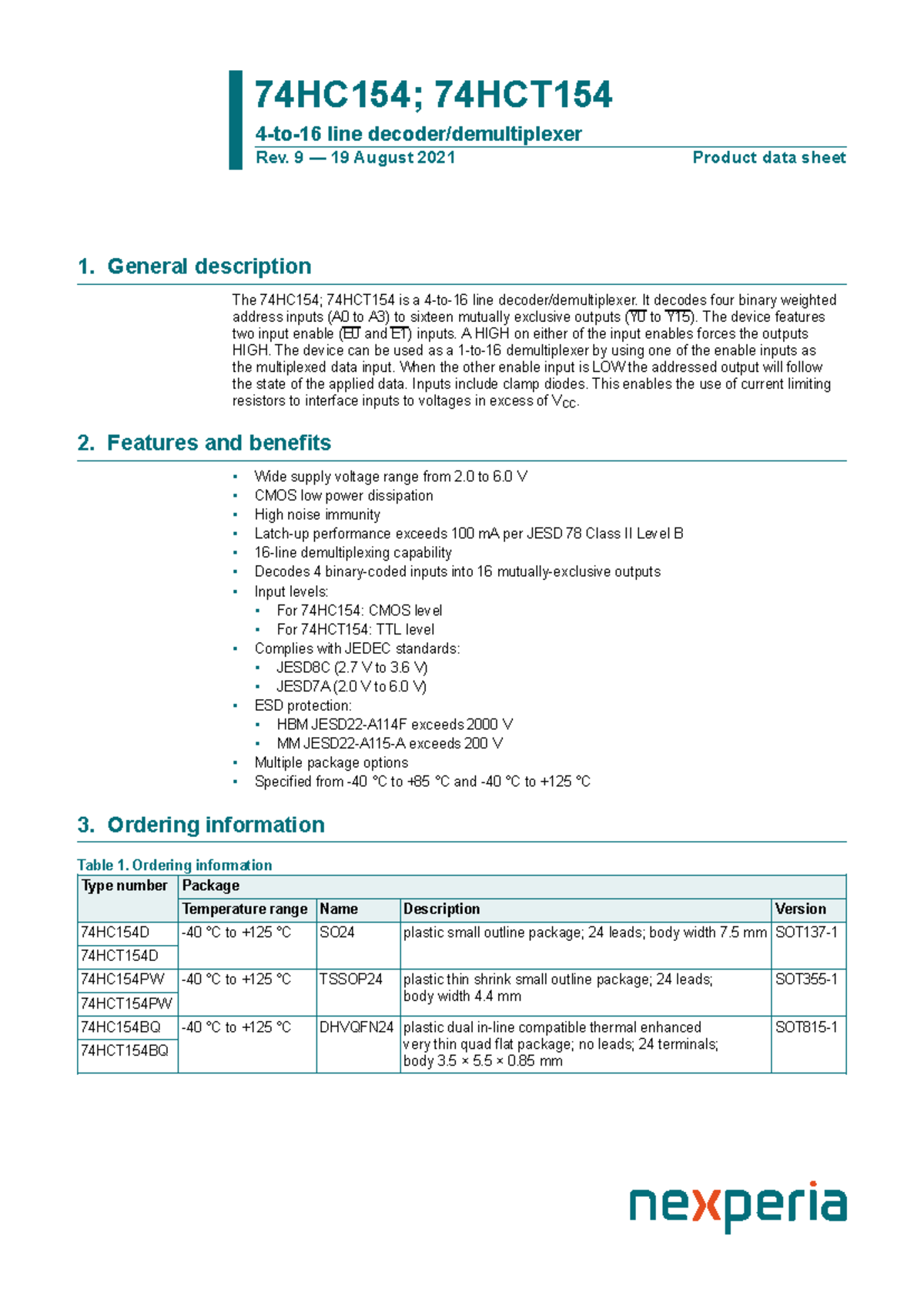 74HC HCT154-2937249 - 4x16 decoder - 74HC154; 74HCT 4-to-16 line ...