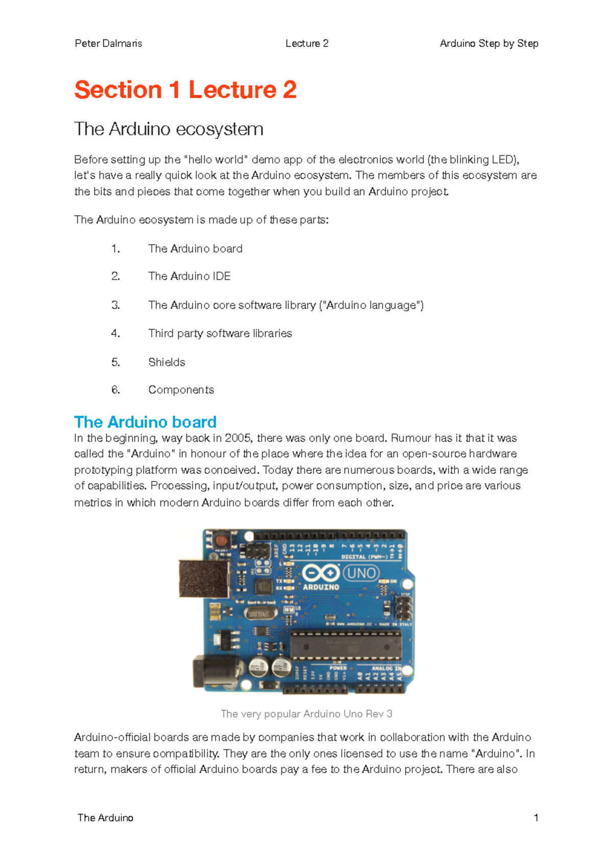 L2-Notes-V2 - Lecture notes 2 - Peter Dalmaris Lecture 2 Arduino Step ...