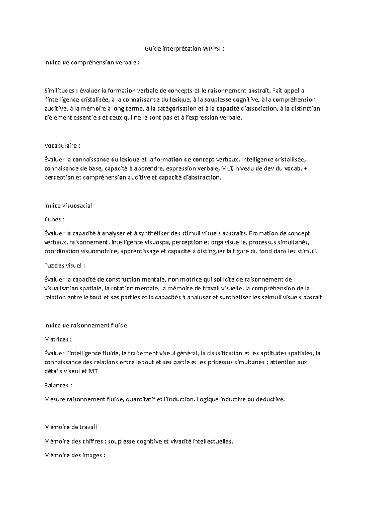 Guide interprétation WISC - Guide interprétation WPPSI : Indice de ...